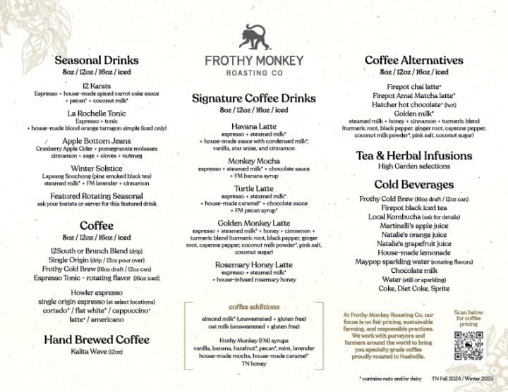 Frothy Monkey Food & Drink Menus – Frothy Monkey